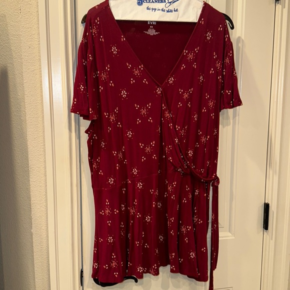 EVRI | Tops | Evri 2x Dark Red Faux Wrap Blouse No Flaws | Poshmark